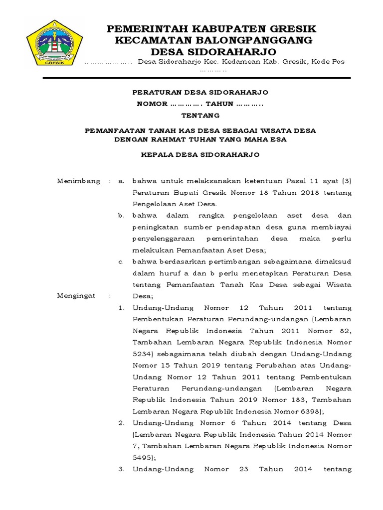 Draft Perdes Pemanfaatan TKD Untuk Sewa | PDF