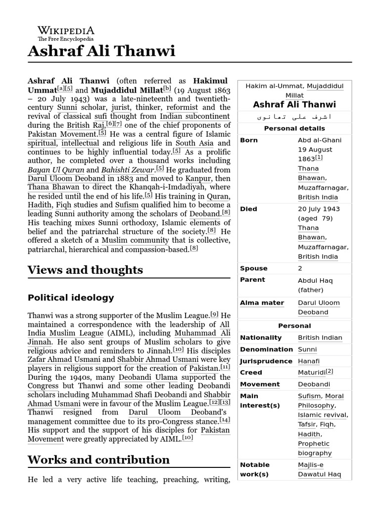 Ashraf Ali Thanwi - Wikipedia | PDF | Islamic Branches | Abrahamic ...