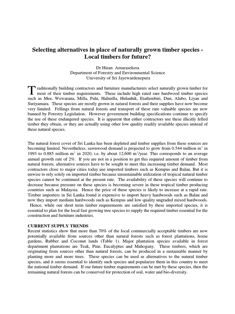 Alternative Timber Species for Construction: Assessing the Properties ...