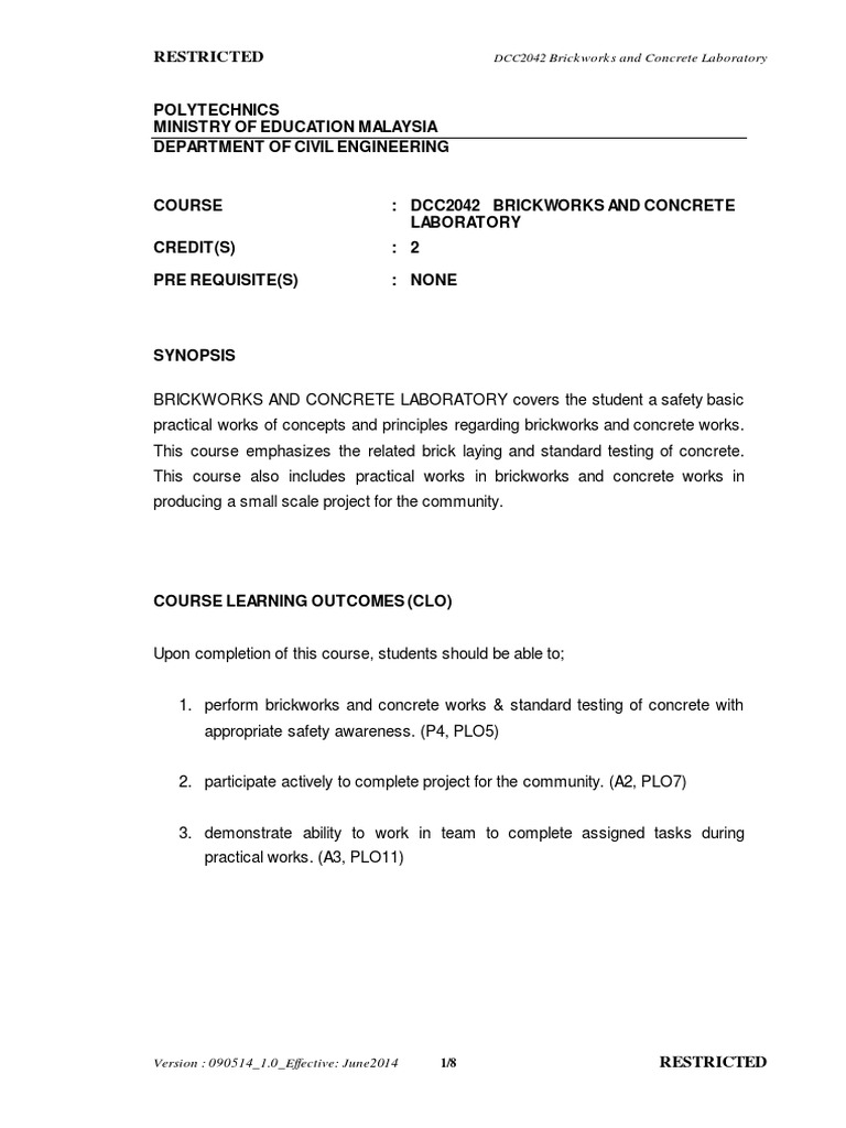 Brickworks and Concrete Lab Course Guide | PDF | Concrete | Laboratories
