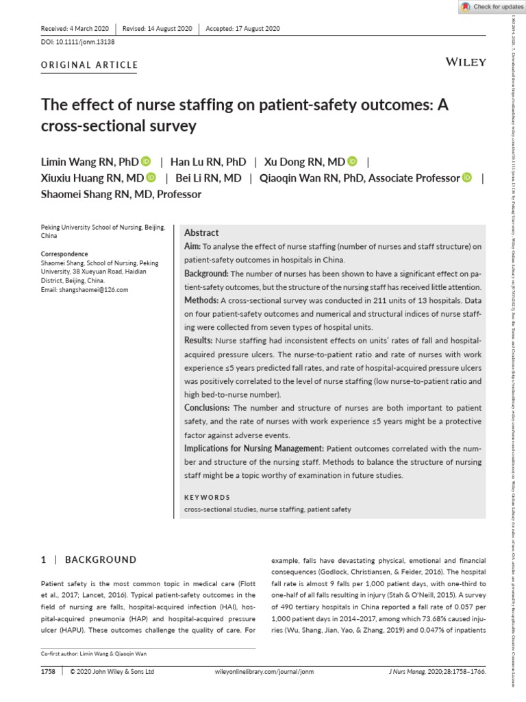 The Effect of Nurse Staffing On Patient-Safety Outcomes A Cross-Sectional Survey | PDF | Nursing ...
