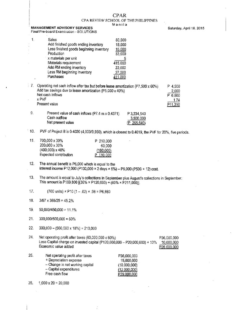 CPAR MAS Solution Final Preboard | PDF