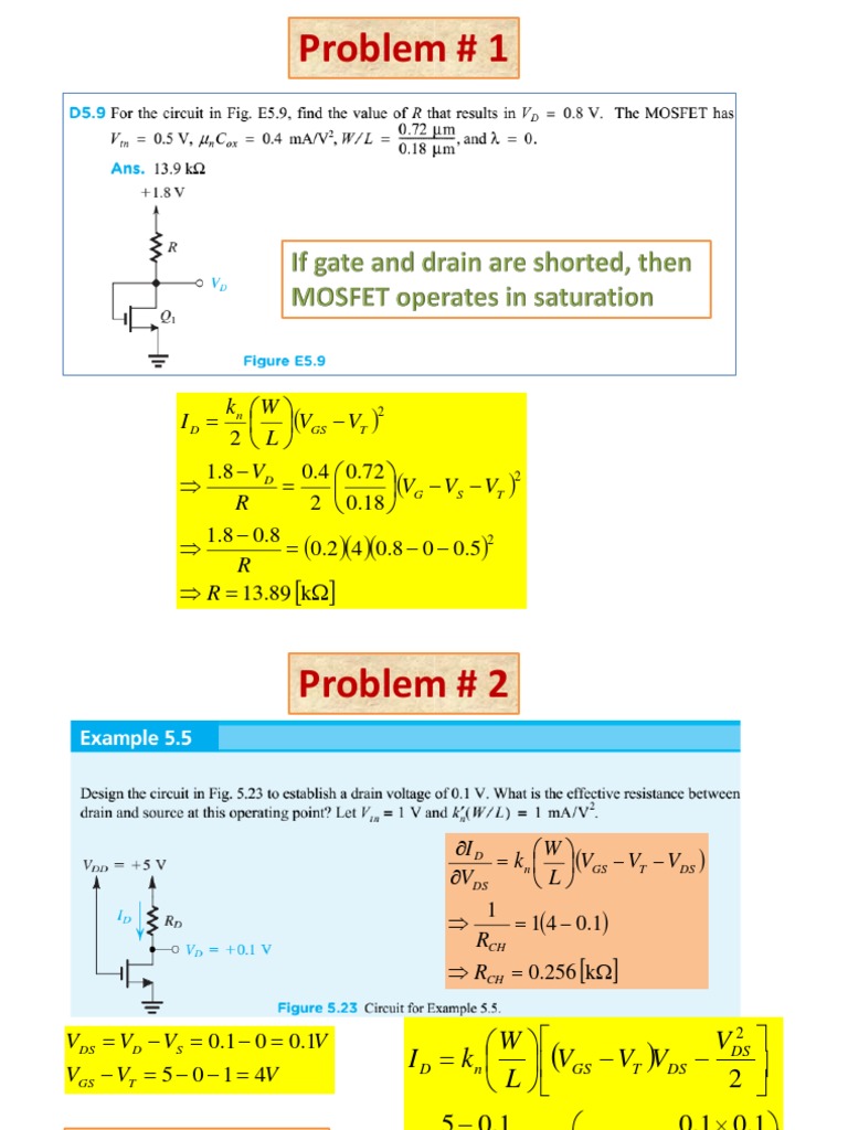 Problems Solution MOSFET at DC | PDF | Field Effect Transistor | Electrical Components