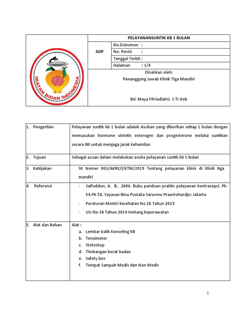 Sop KB Suntik 1 BLN | PDF | Sains & Matematika