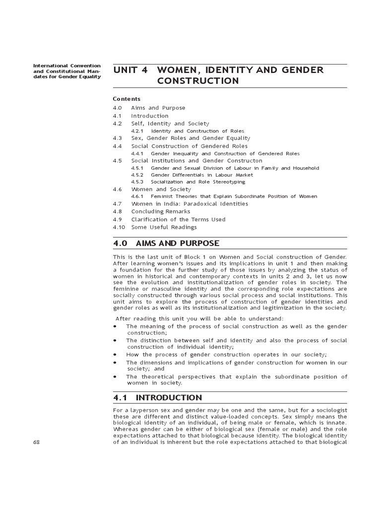 Gender Equality Unit-4 | PDF | Gender | Gender Studies
