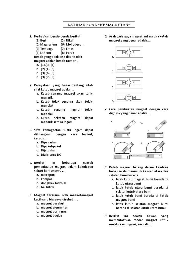 Latihan Soal "Kemagnetan": Kecuali.. | PDF