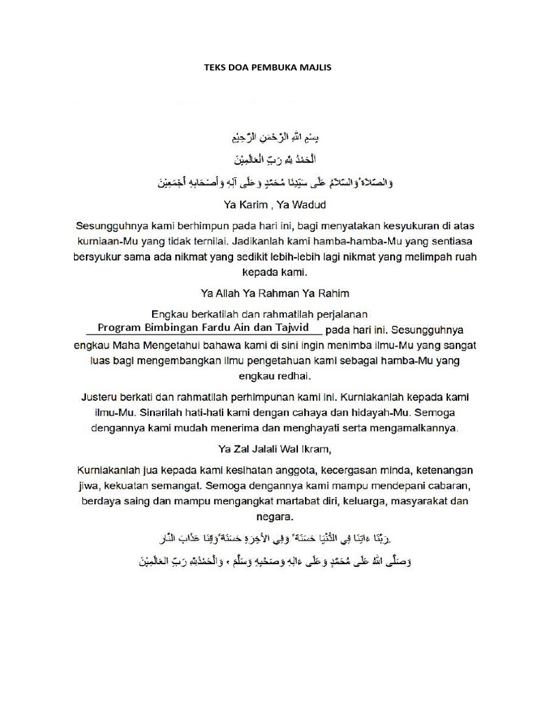 Teks Doa Pembuka Majlis | PDF | Karier & Perkembangan | Bisnis