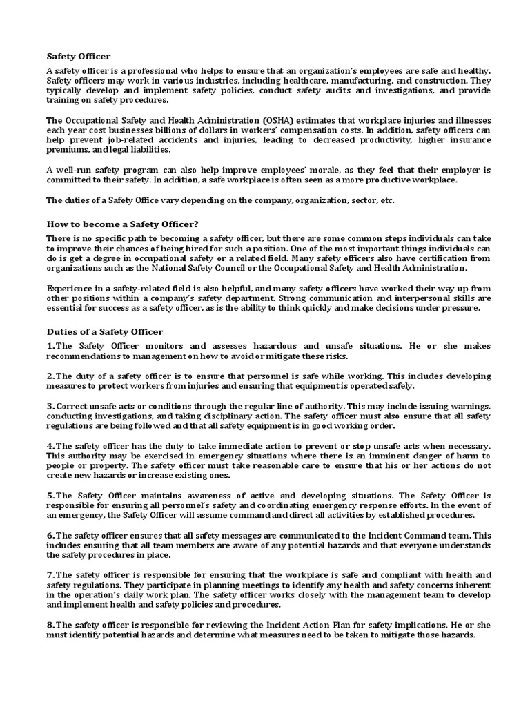 BES 105 Safety Officer | PDF | Occupational Safety And Health | Safety