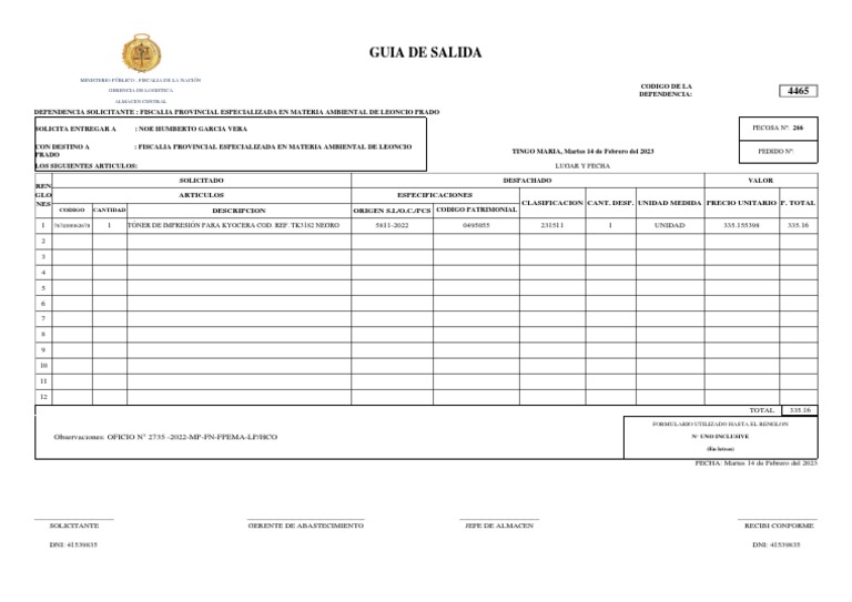Guia de Salida | PDF