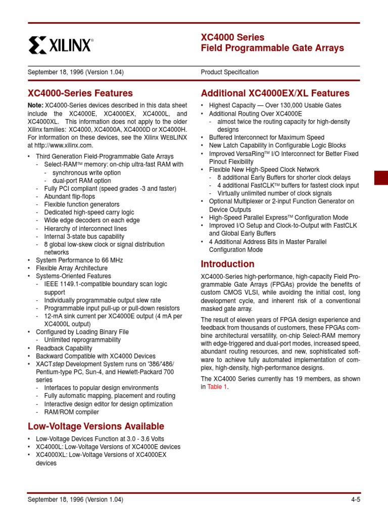 XC4000 FPGA Series Features | PDF | Field Programmable Gate Array | Logic Gate