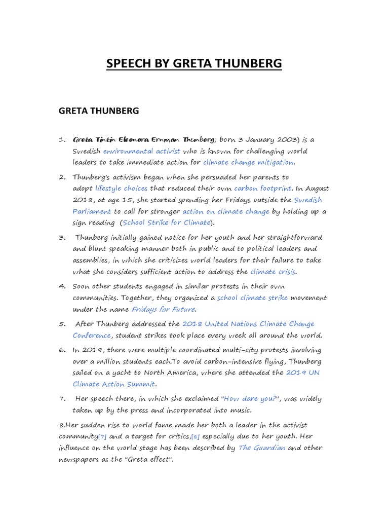 Speech by Greta Thunberg | PDF | Climate Change | Oceans