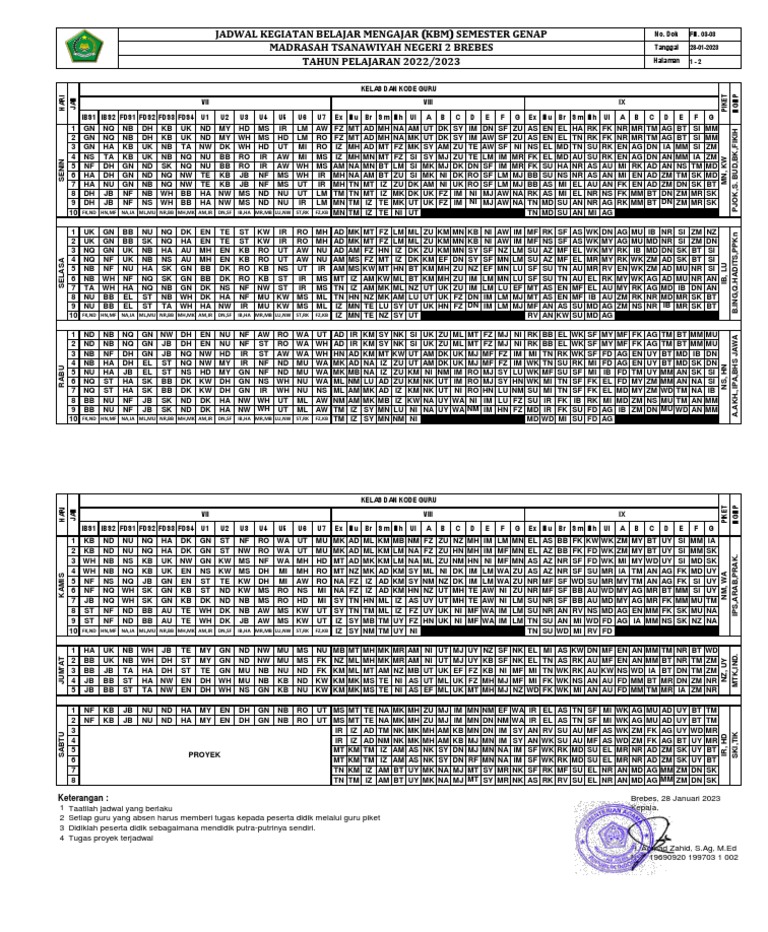 NEW - Jadwal KBM - Genap - 22 - 23 - 2 | PDF