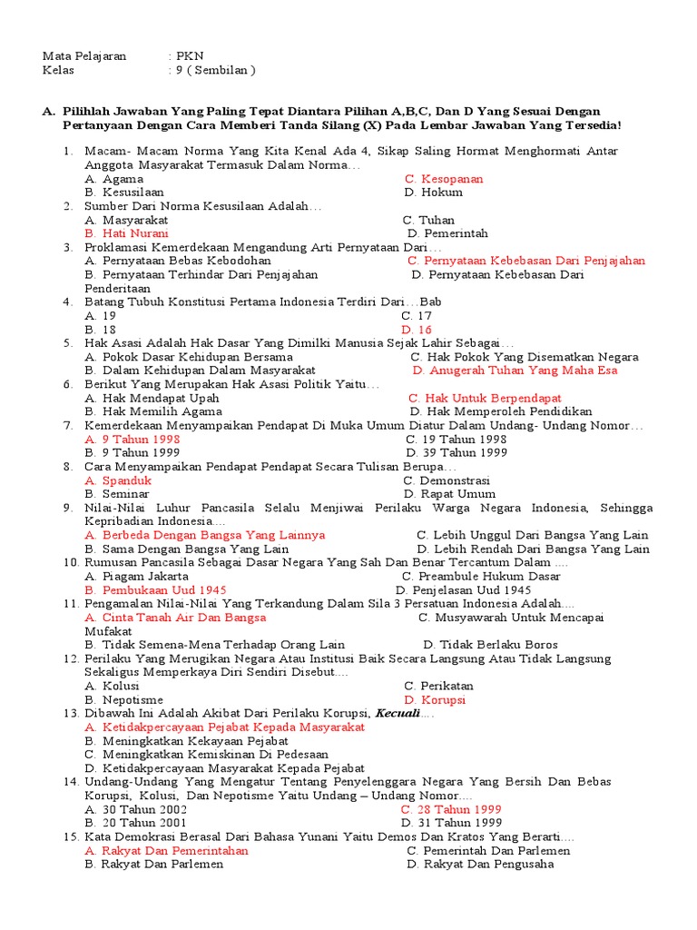 PAT PKN Kelas 9 | PDF