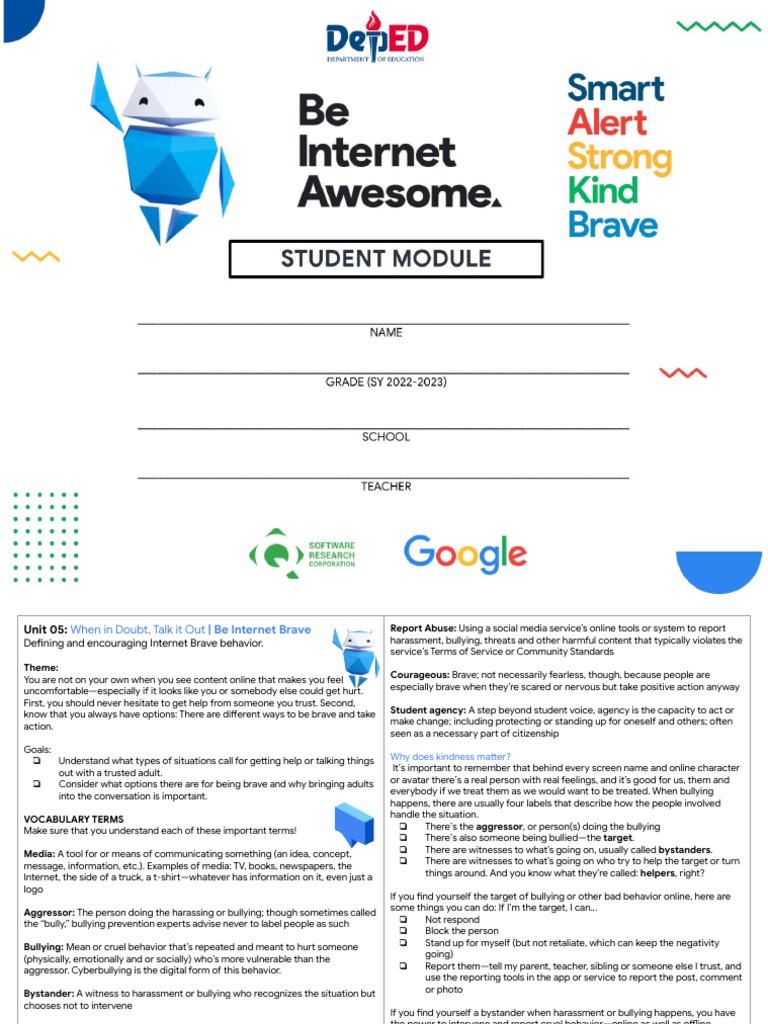 BIA Unit 5 Student Module | PDF | Bullying | Cyberbullying