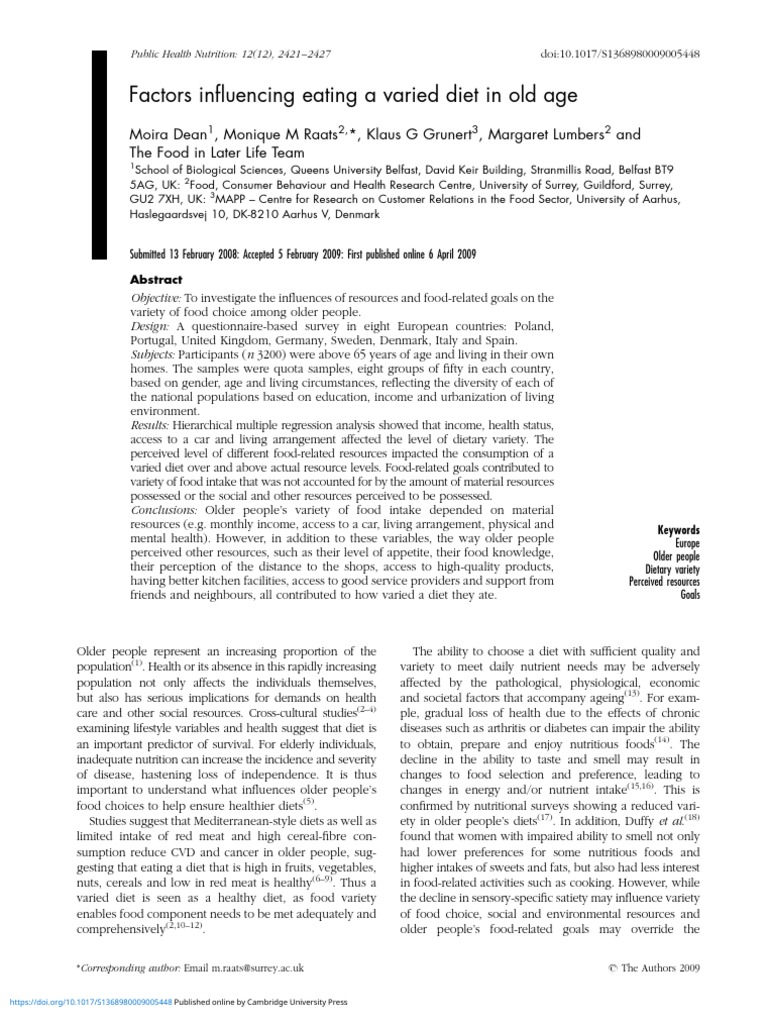 Factors Influencing Eating A Varied Diet in Old Age | PDF | Diet ...