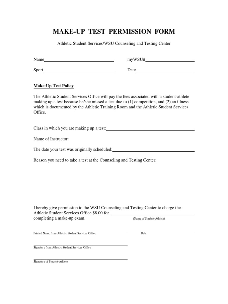 Make-Up Test Permission Form | PDF