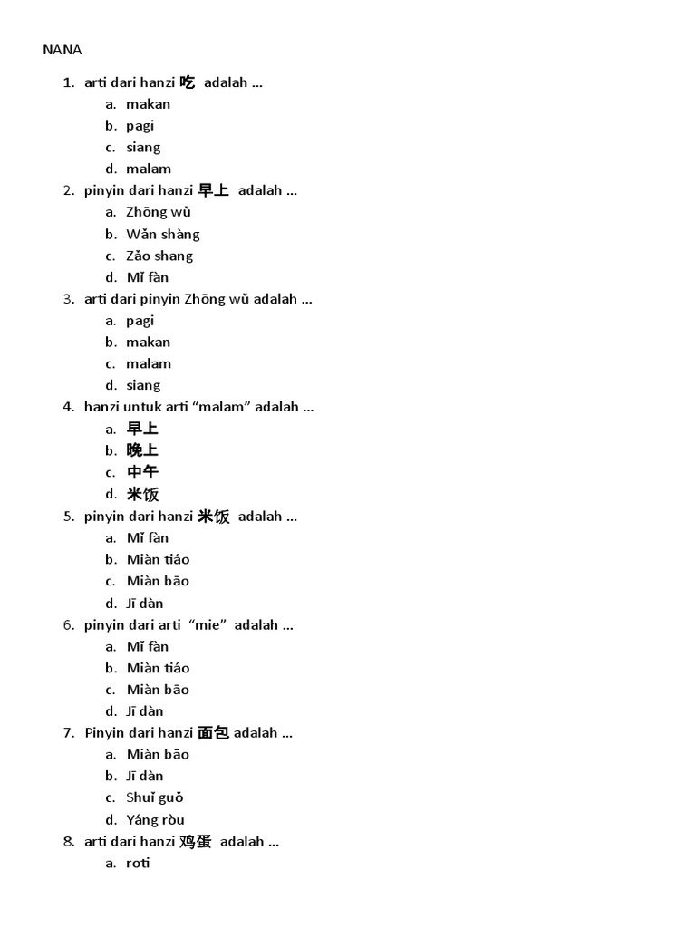 Contoh Soal Latihan Pts Mandarin Pdf