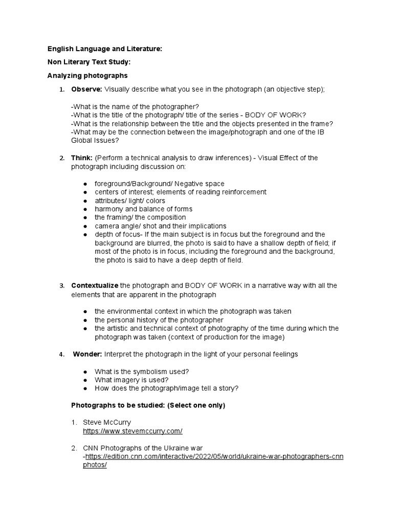 Analyzing Photographs - Docx 1 | Download Free PDF | Photograph ...