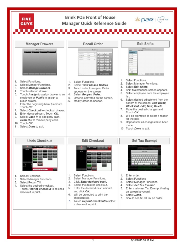 Five Guys Brink FOH Manager Quick Reference Guide v3 | PDF | Point Of Sale | Money