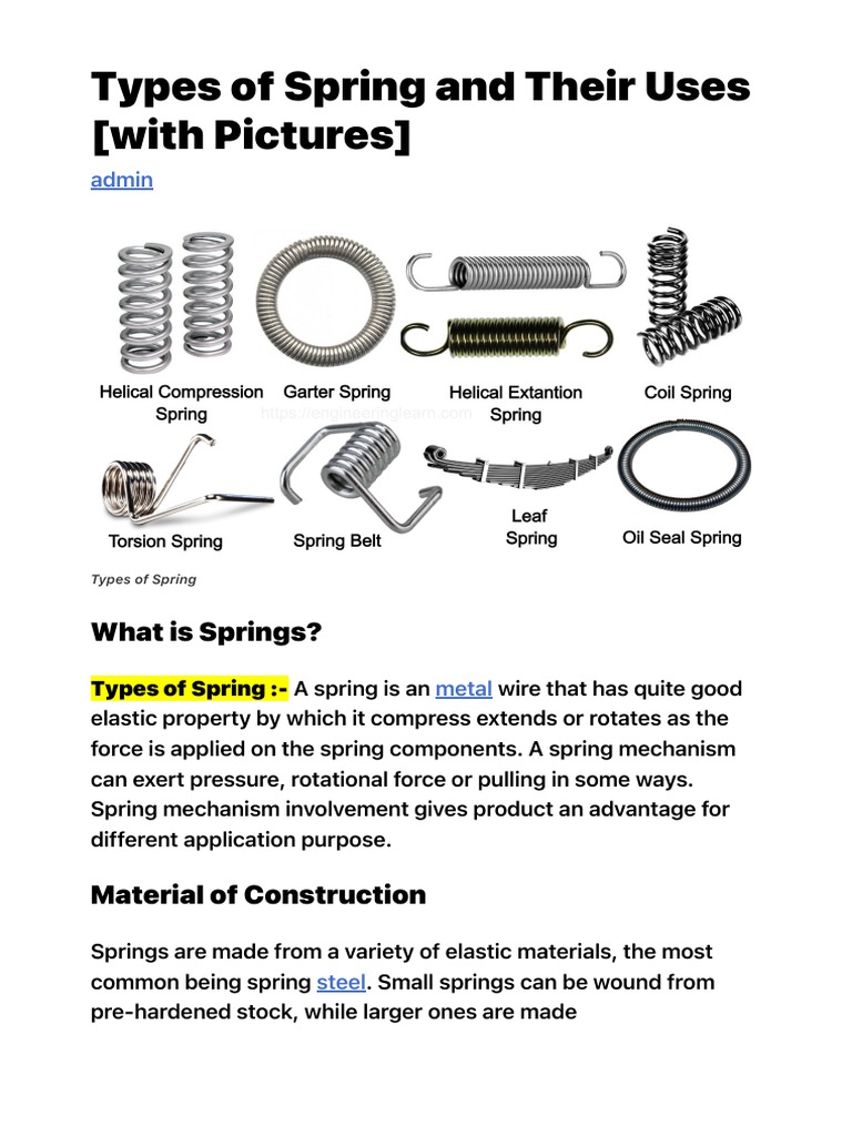 Type of Spring | PDF | Screw | Applied And Interdisciplinary Physics
