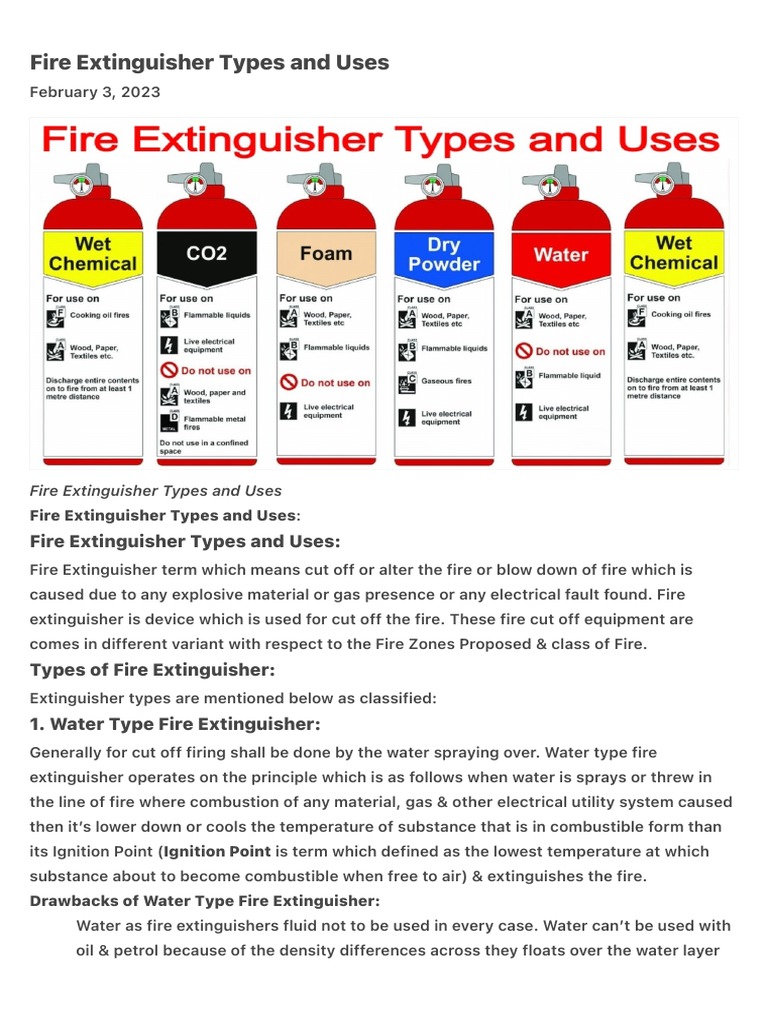 Types and Uses of Fire Extinguishers | PDF | Sodium Bicarbonate | Fires