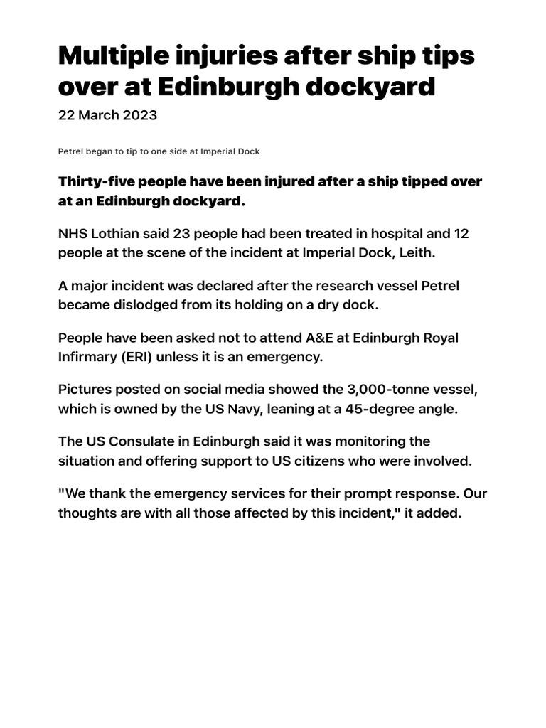 Multiple Injuries After Ship Tips Over at Edinburgh Dockyard | PDF ...