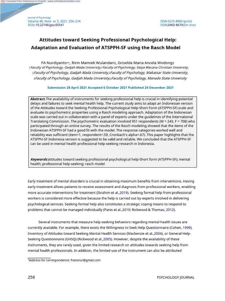 Attitudes Toward Seeking Professional Psychological - Id.en | PDF | Psychometrics | Mental Disorder