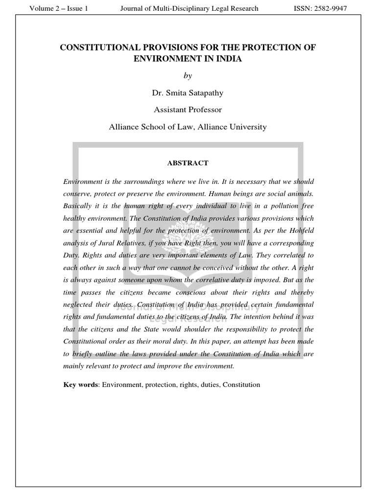 Constitutional Provisions For The Protection of Environment in India ...