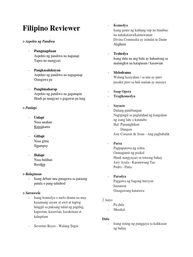 Filipino Reviewer | PDF
