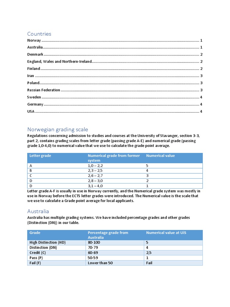 Norwegian and Global Grading Systems | PDF | Norway | Evaluation