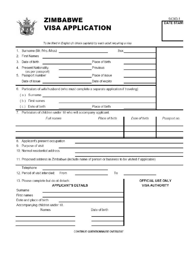 Zimbabwe Visa Form | PDF