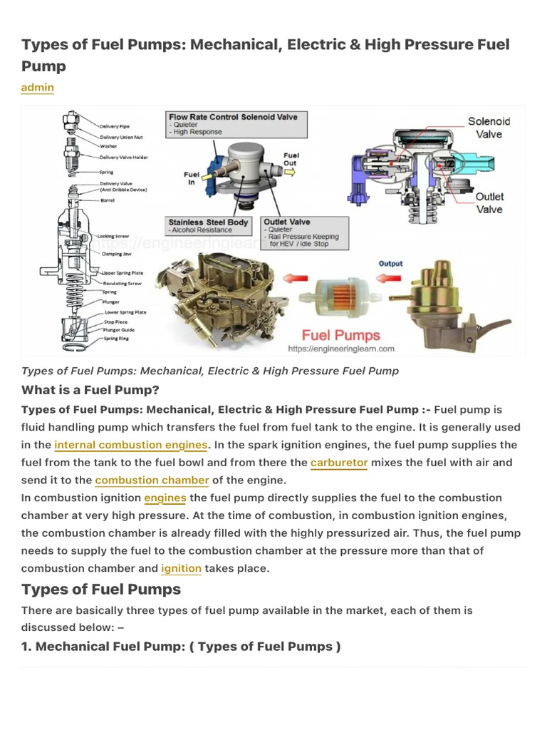 Types of Fuel Pumps: Mechanical, Electric & High Pressure Fuel Pump ...