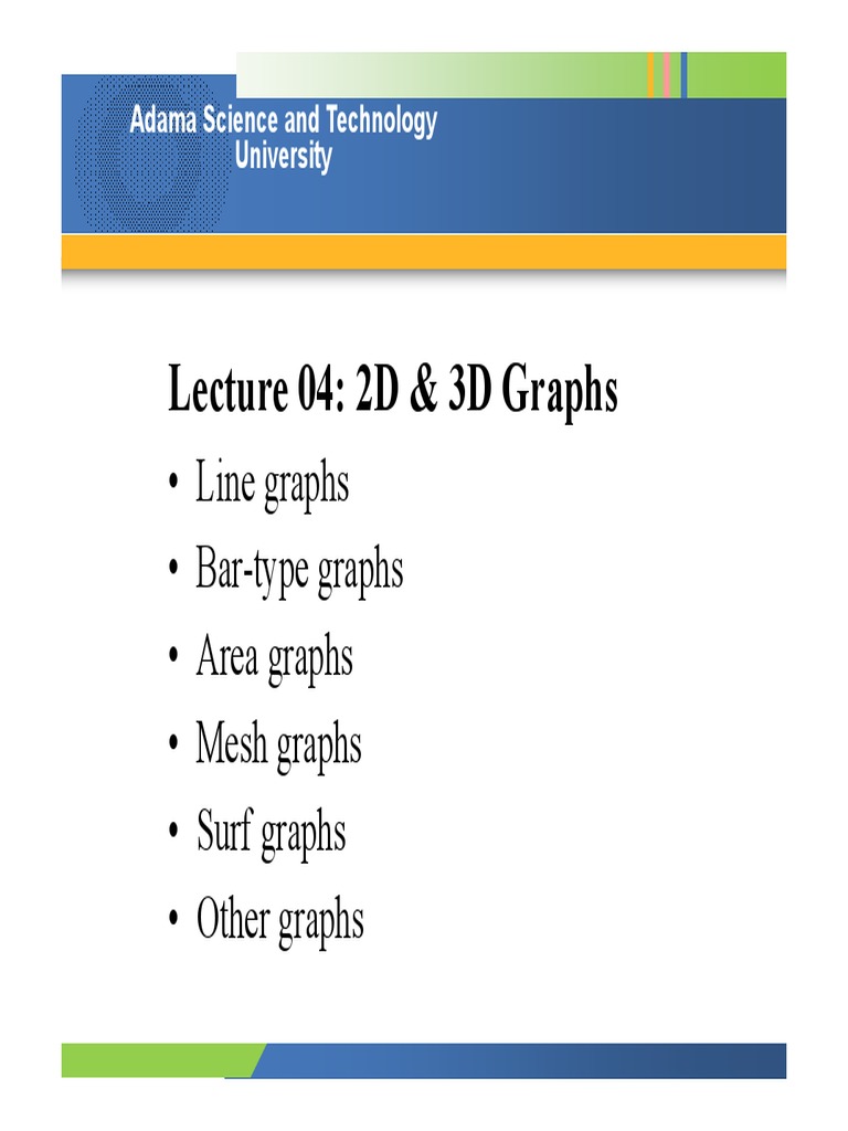Lecture 04: 2D & 3D Graphs: - Line Graphs - Bar-Type Graphs - Area Graphs - Mesh Graphs - Surf ...