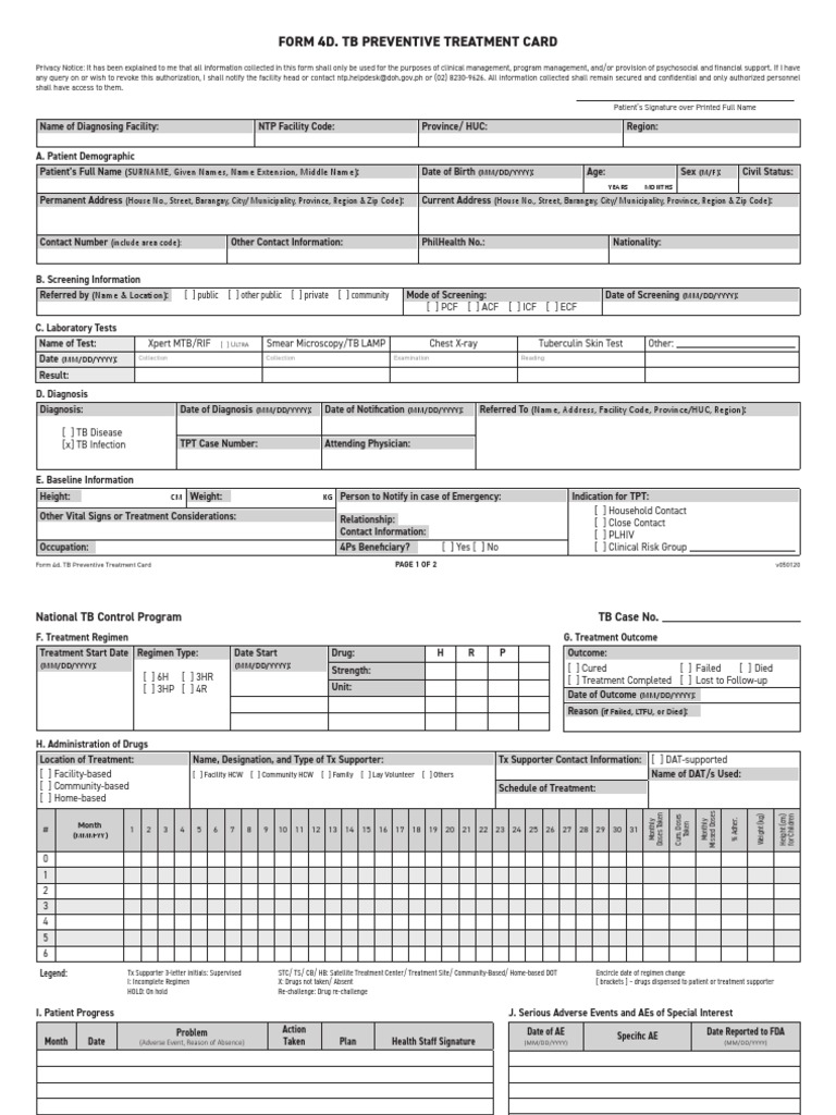 TB DOTS TPT Form - v050120 | PDF | Tuberculosis | Health Sciences