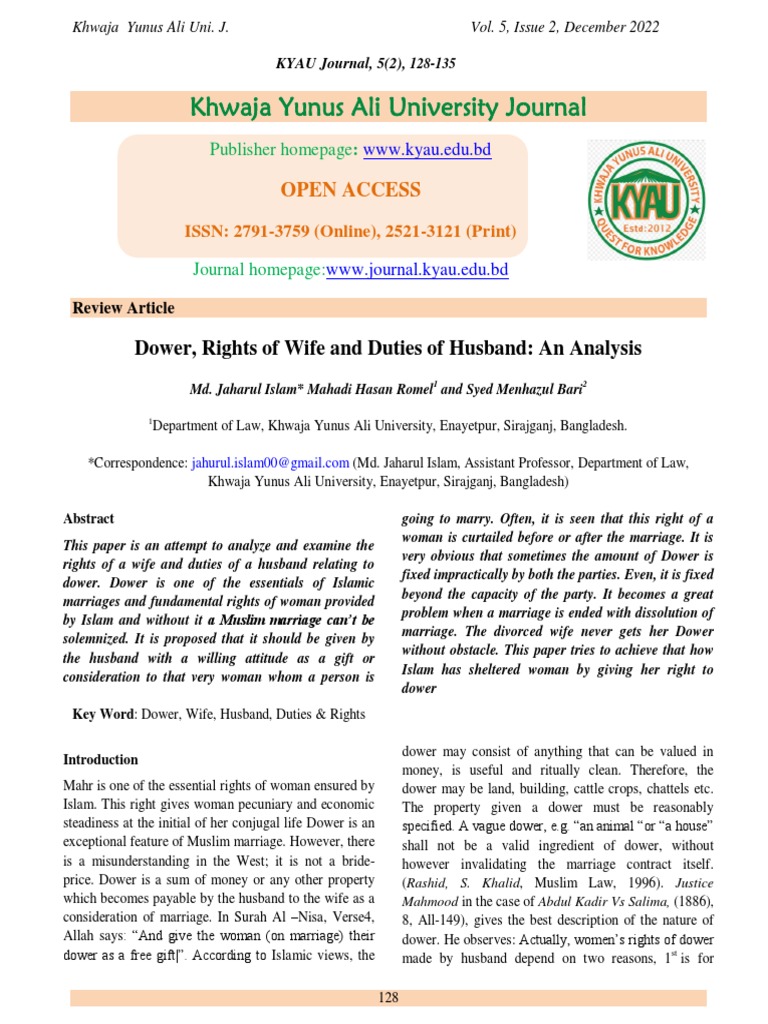 Dower: Right of Wife and Duties of Husband | PDF