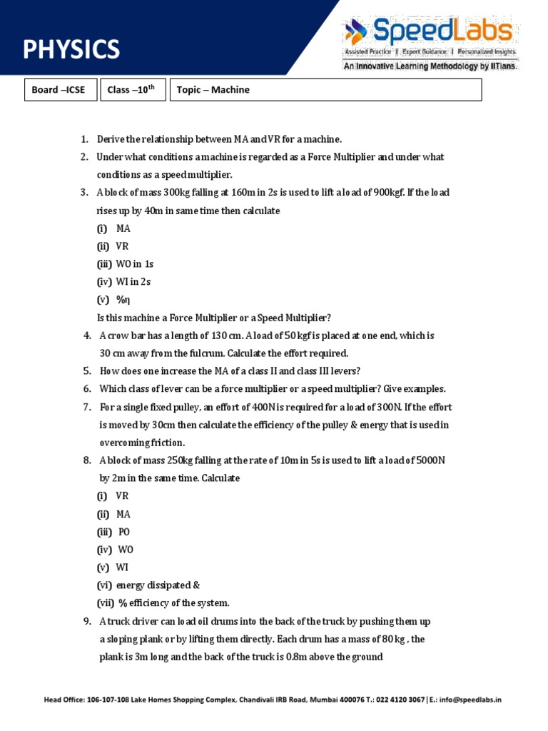 Physics Machine Problems | PDF | Gear | Lever