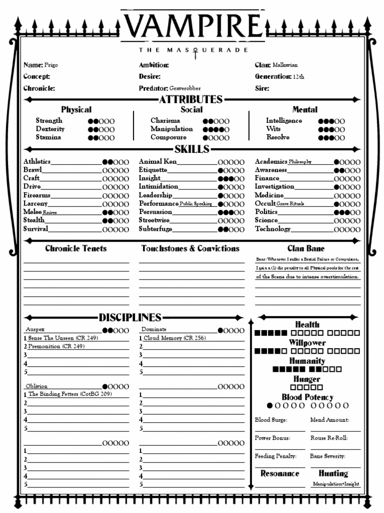Vampire Character Sheet | PDF