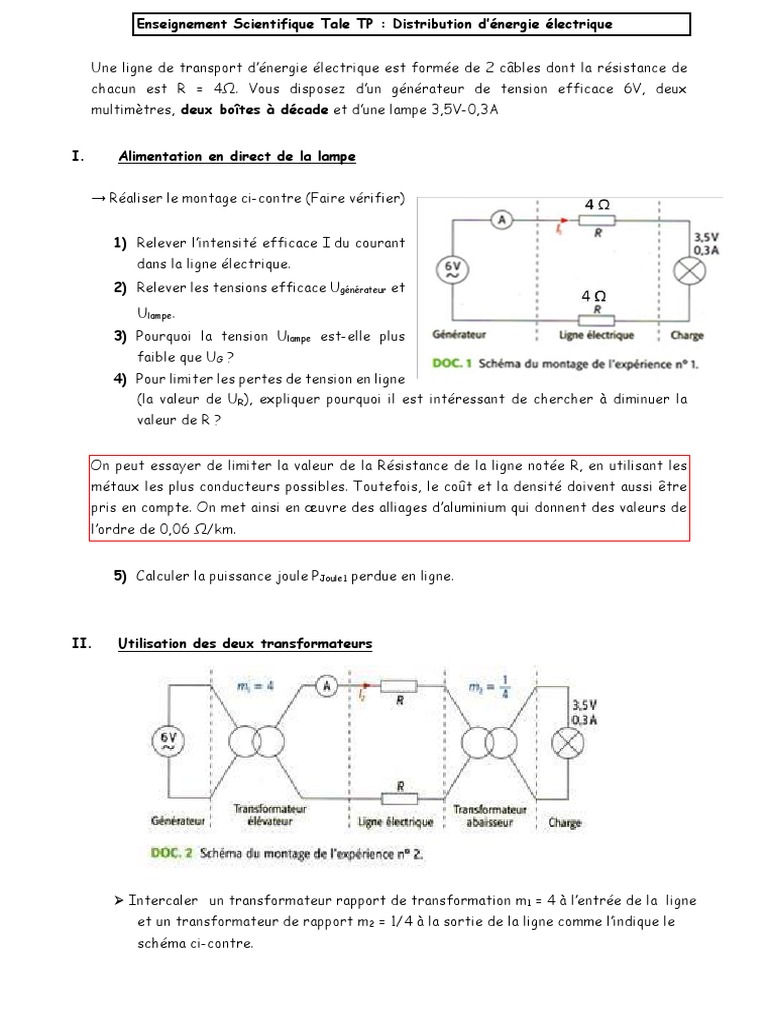 TP Transport Électricité | PDF