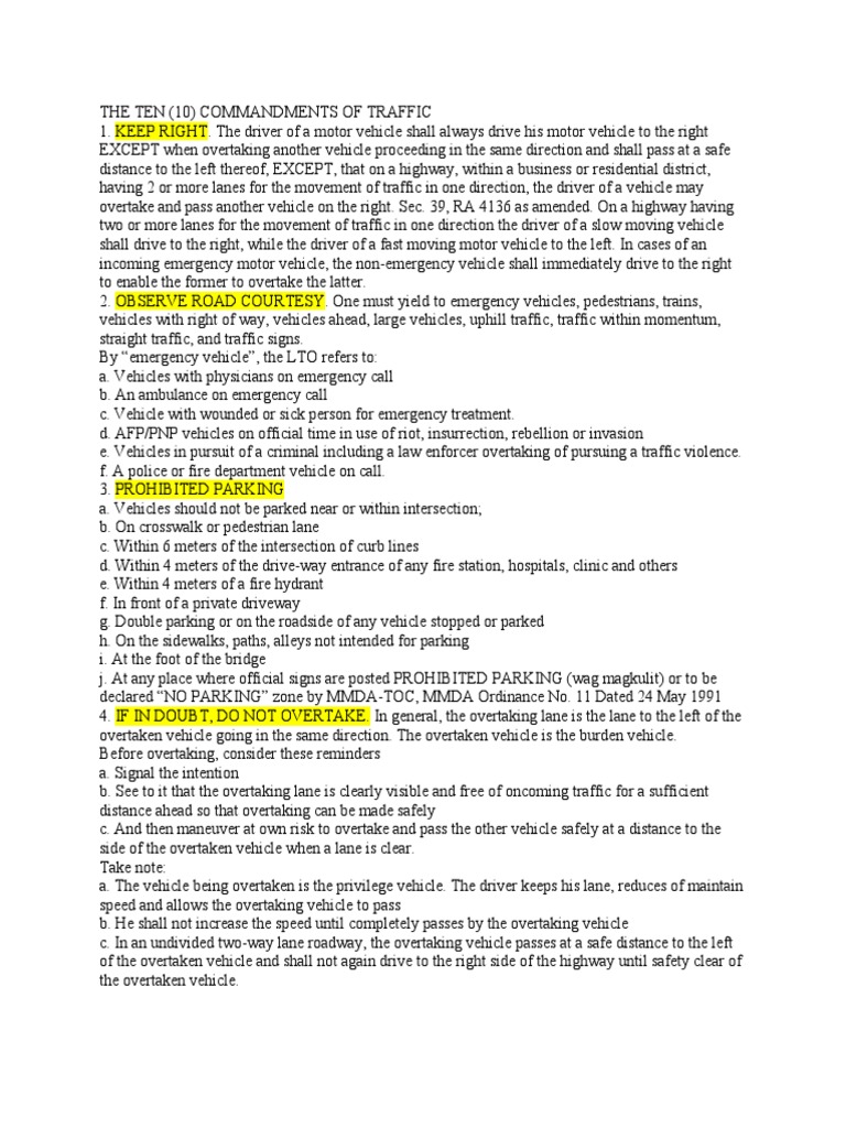 Ten Commandments of Traffic Safety | PDF | Traffic | Intersection (Road)