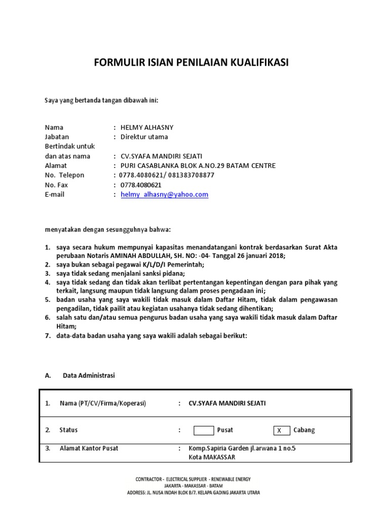 Isian Kualifikasi Syafa | PDF