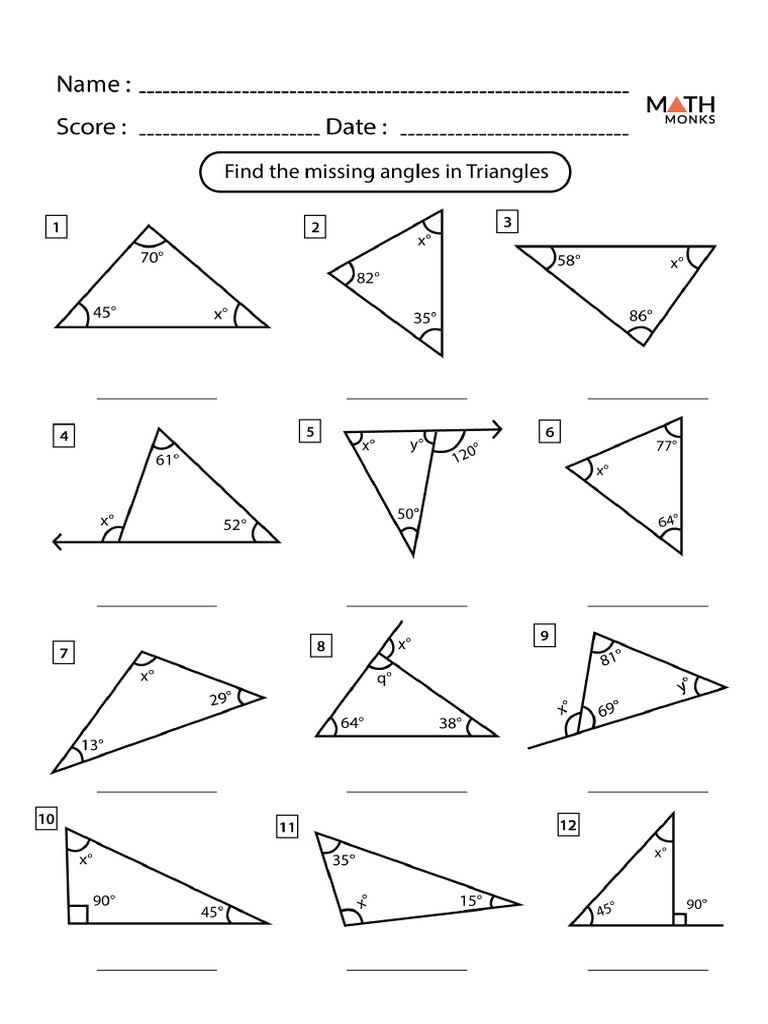 Angles in A Triangle Worksheet | PDF