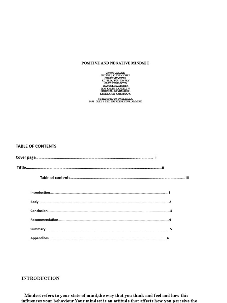 Positive and Negative Mindset | PDF | Optimism | Mindset