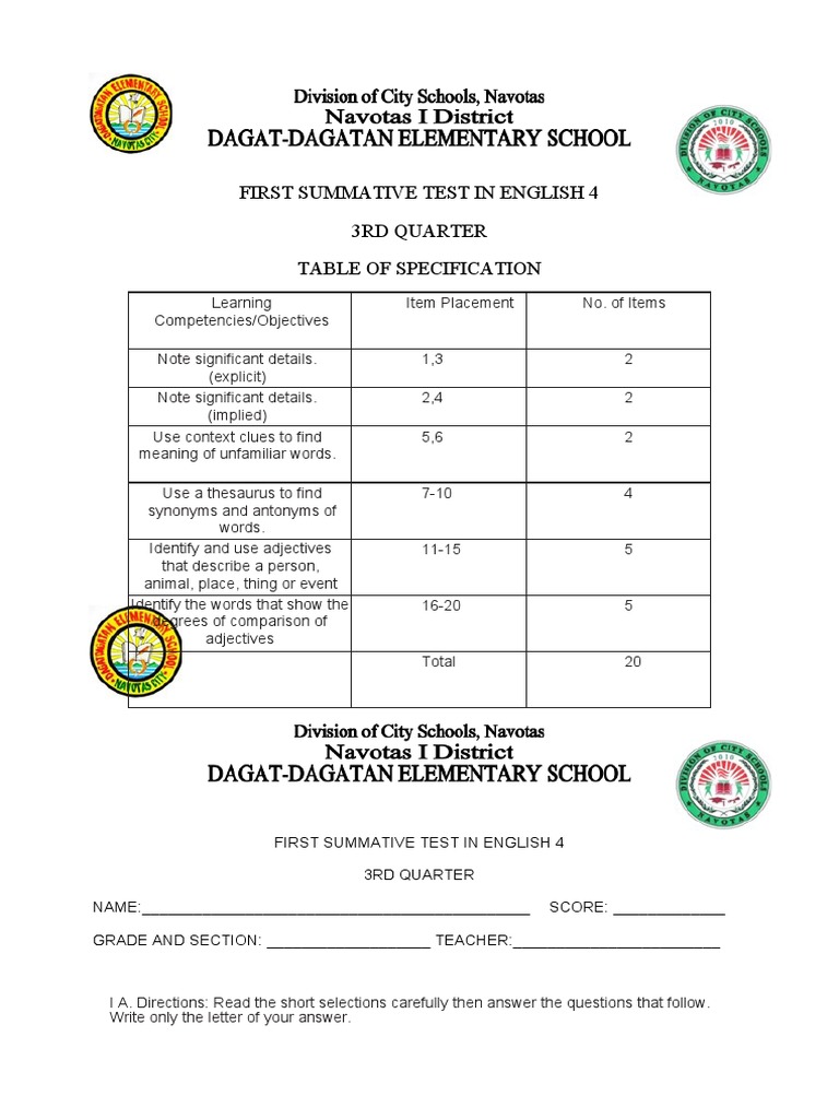 Q3 - 1ST-3RD Summative Test English 4 | PDF | Flowers | Rose