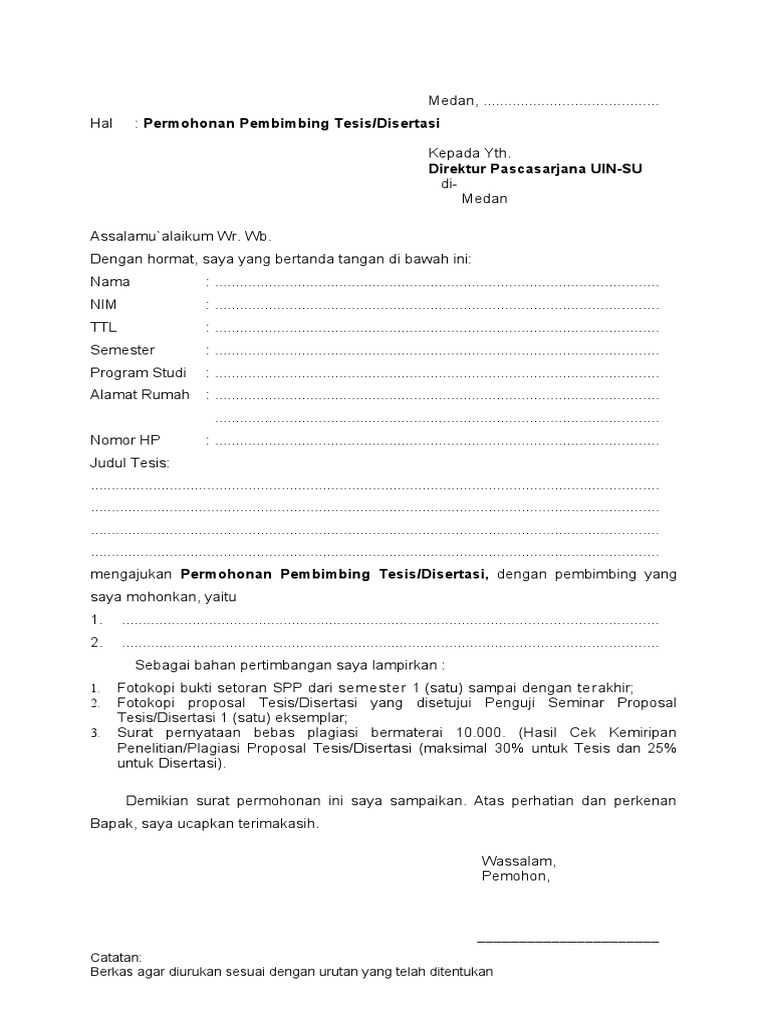 REQUEST FOR THESIS/DISSERTATION SUPERVISOR | PDF