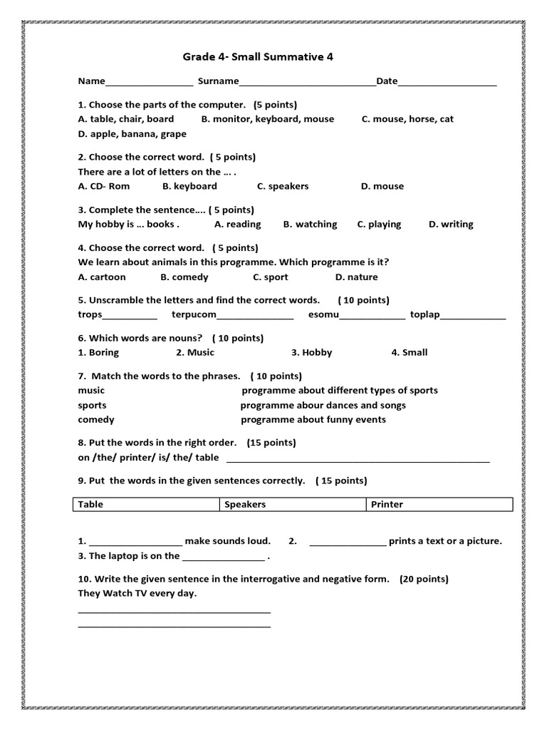 Grade 4 Small Summative Assessment 4 | PDF | Language Arts & Discipline ...
