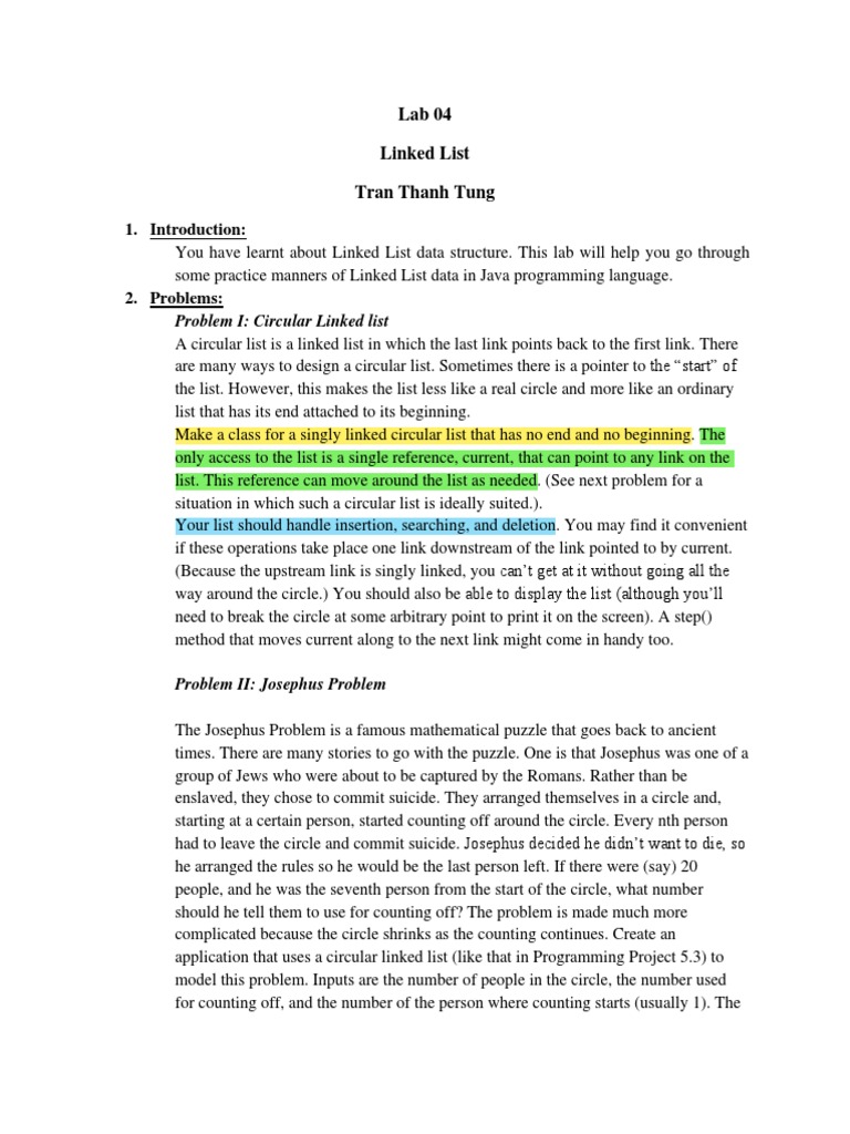 Practicing Linked Lists Implementing Circular Linked Lists And