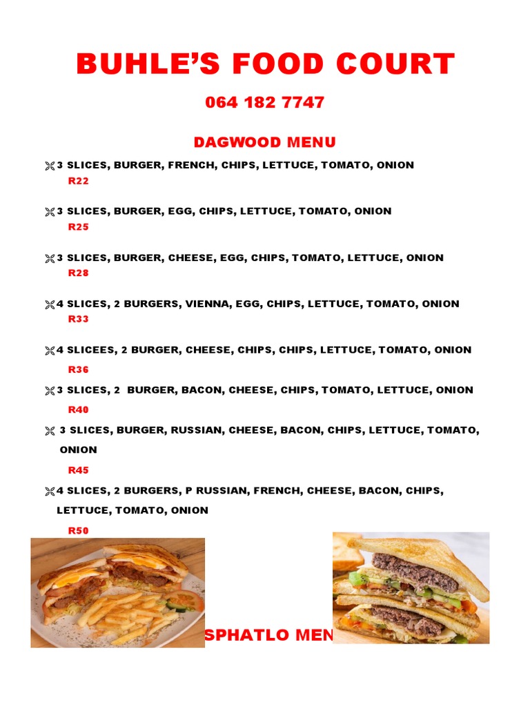 Buhle'S Food Court: Dagwood Menu | PDF