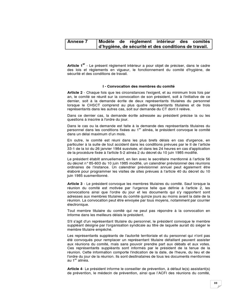Règlement intérieur des comités CHSCT | PDF
