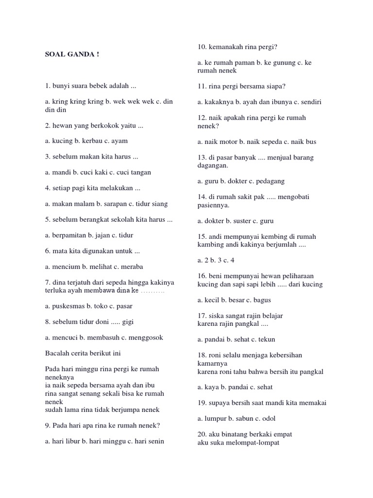 Contoh Soal Bindo Kelas 1 | PDF