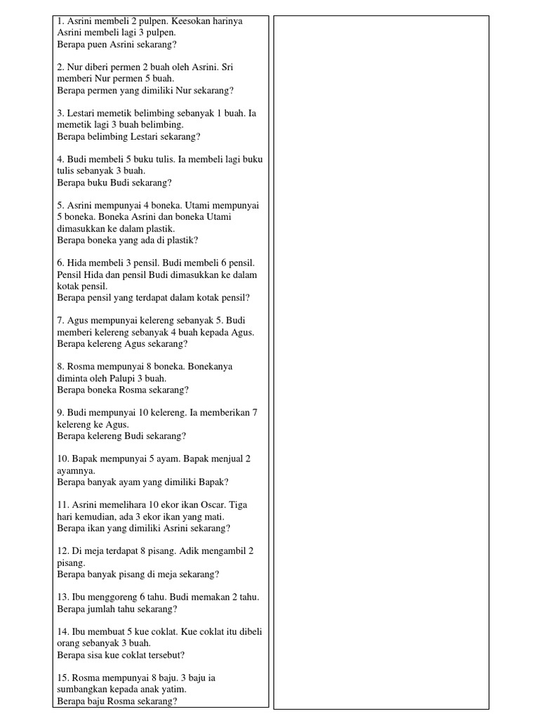 Contoh Soal MTK Kelas 1 | PDF